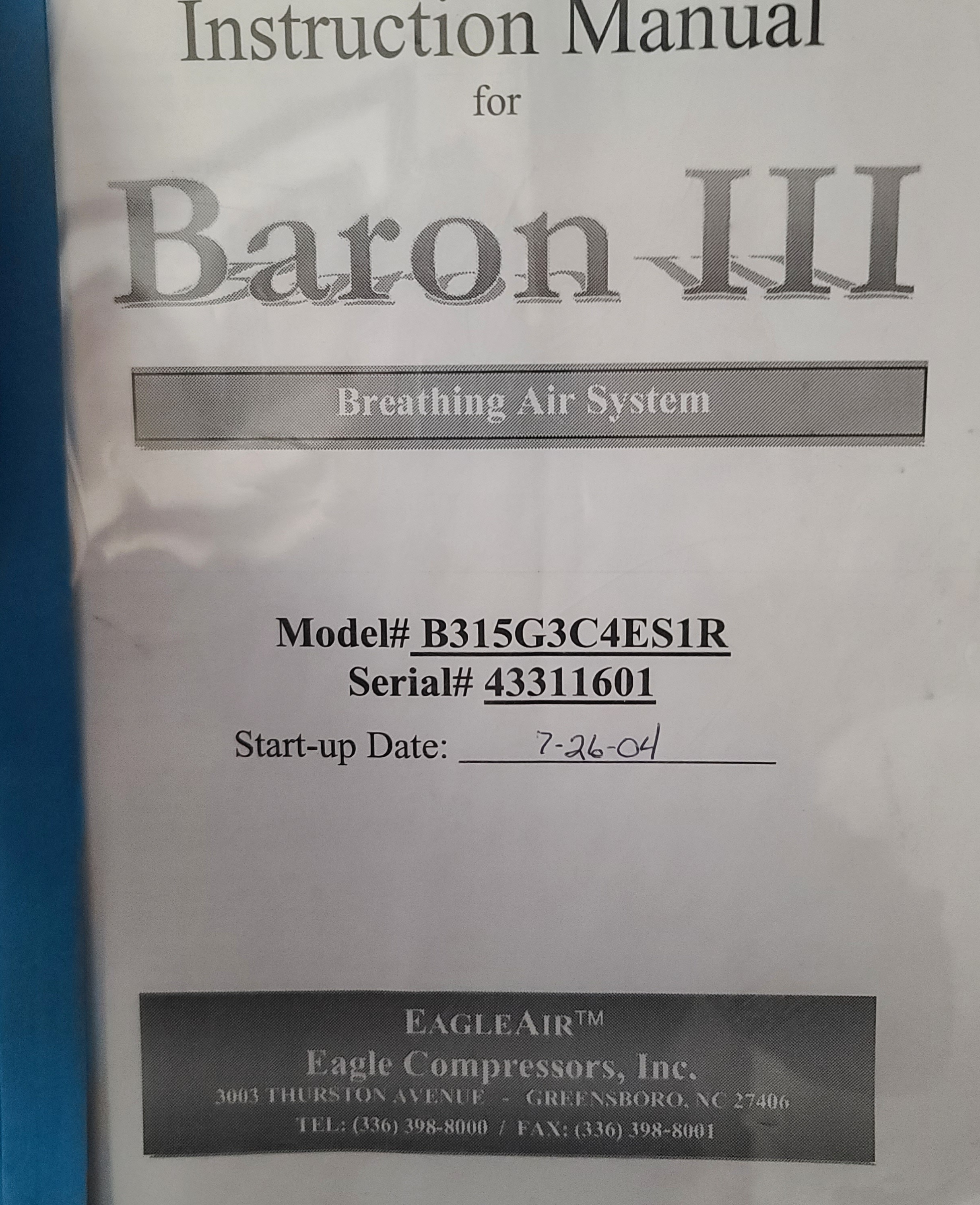 Eagle Air Baron III SCBA Air compressor - Eagle air for Sale | Garage
